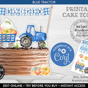 Editable Blue Truck Cake Topper Printable Little Pumpkin Cake Topper ...
