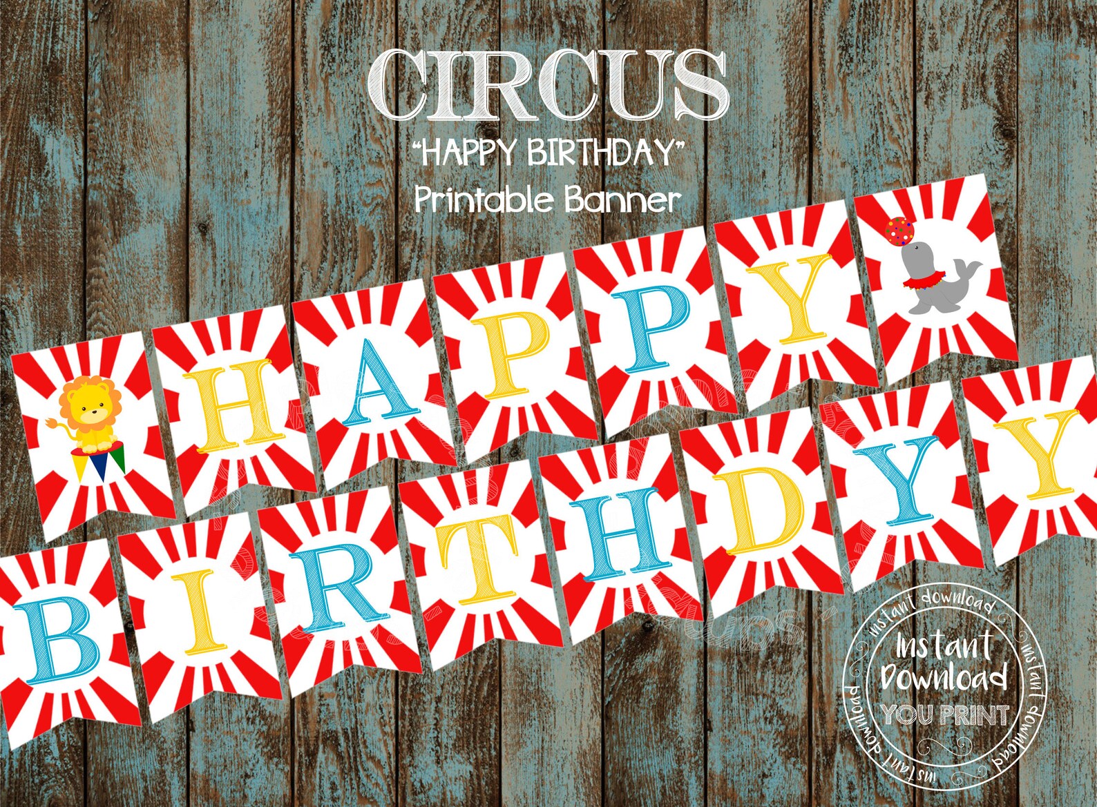 Printable Circus happy Birthday Banner Circus - Etsy