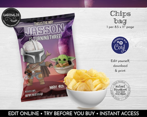 Editable Star Wars Chip Bag Mando Star Wars Chip Bag Wrapper | Etsy ...