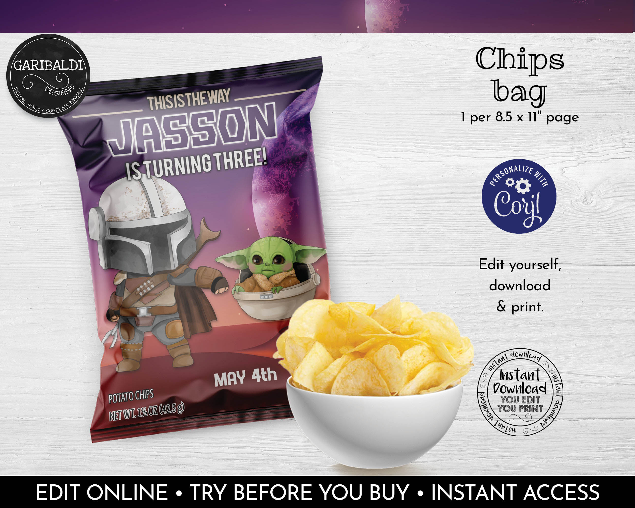 Editable Star Wars Chip Bag Mando Star Wars Chip Bag Wrapper Star Wars ...