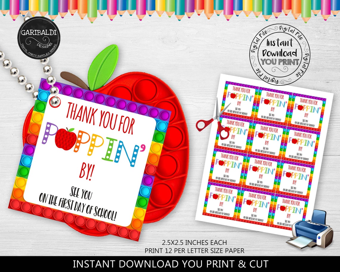 Back to School Gift Tag School Open House Pop It Tag Thank - Etsy