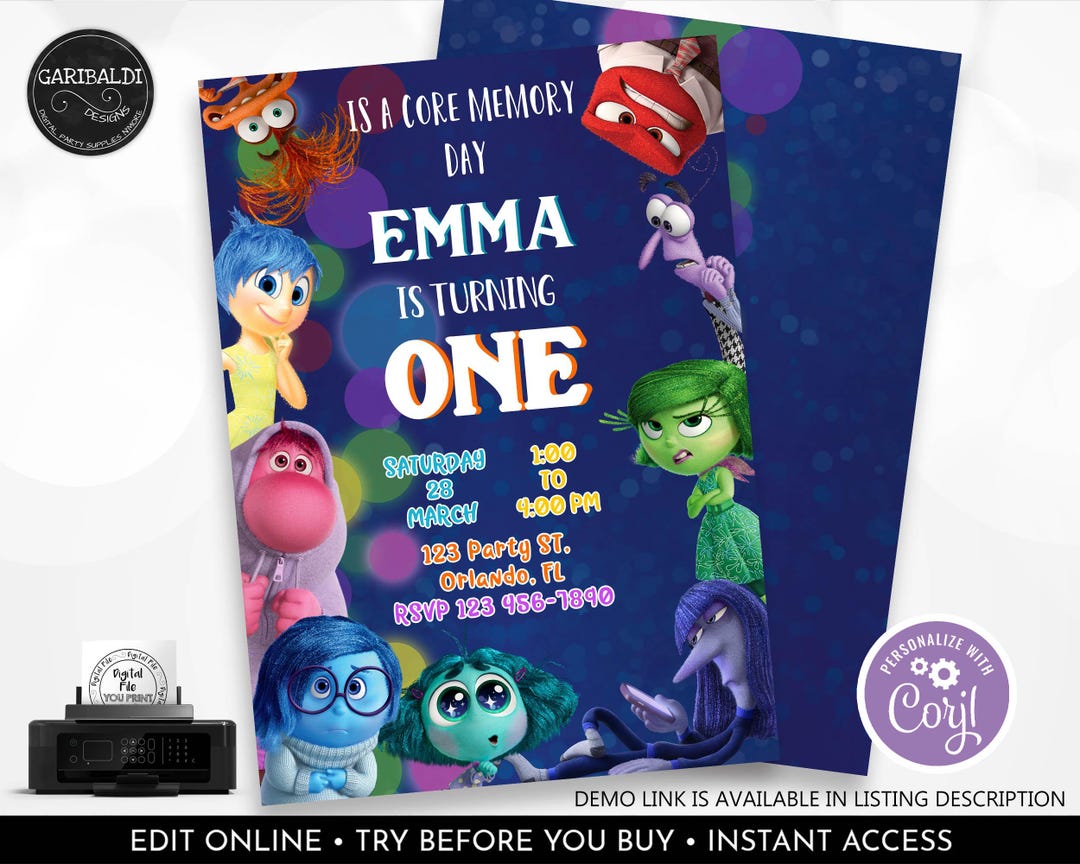 Editable Inside Out Invitation Emotions Birthday Party Invitation ...