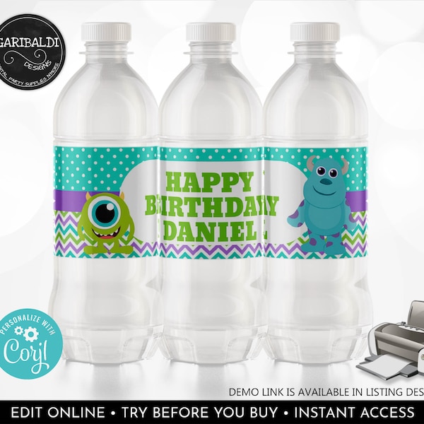 Monster Inc Water Bottle Labels - Etsy UK