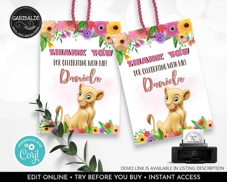 Editable Lion King Nala Favor Tag Safari Party Gift Tag Nala Baby ...