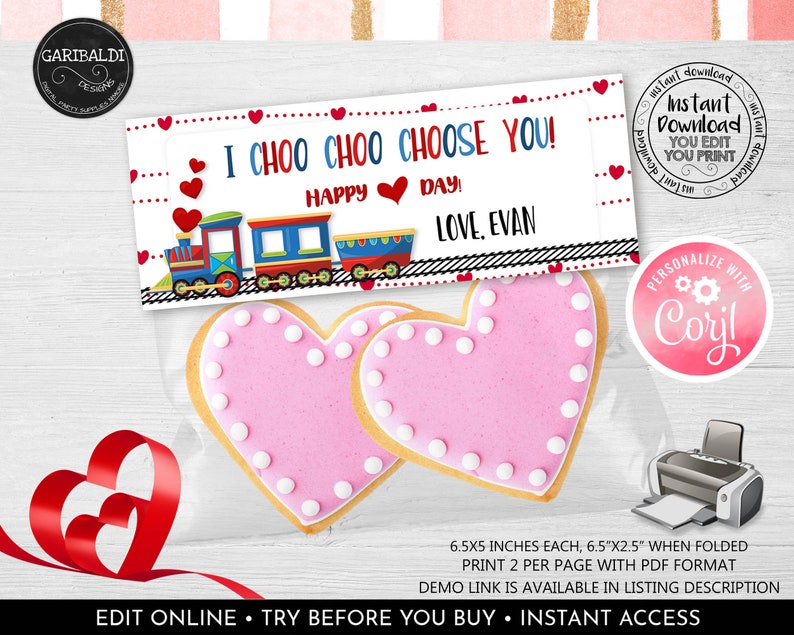 Editable Valentine's Day Bag Topper, Valentine's Day Train Favor Tag ...