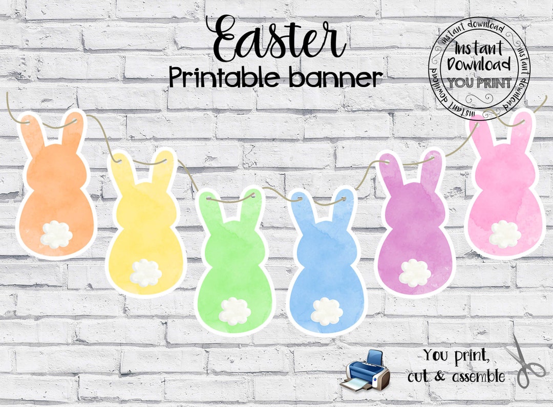 Printable Easter Banner Printable Bunny Banner Easter INSTANT DOWNLOAD ...