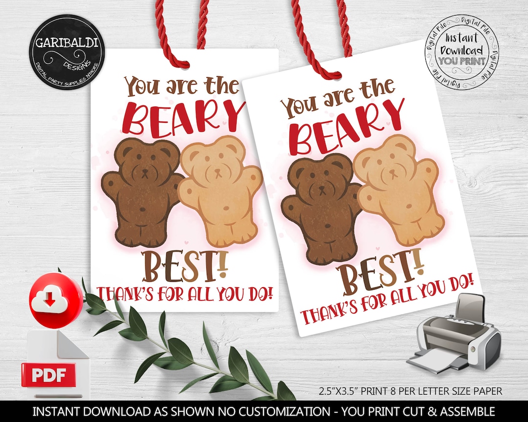Teacher Appreciation Tags You Are the Beary Best Teddy Bear Grahams ...