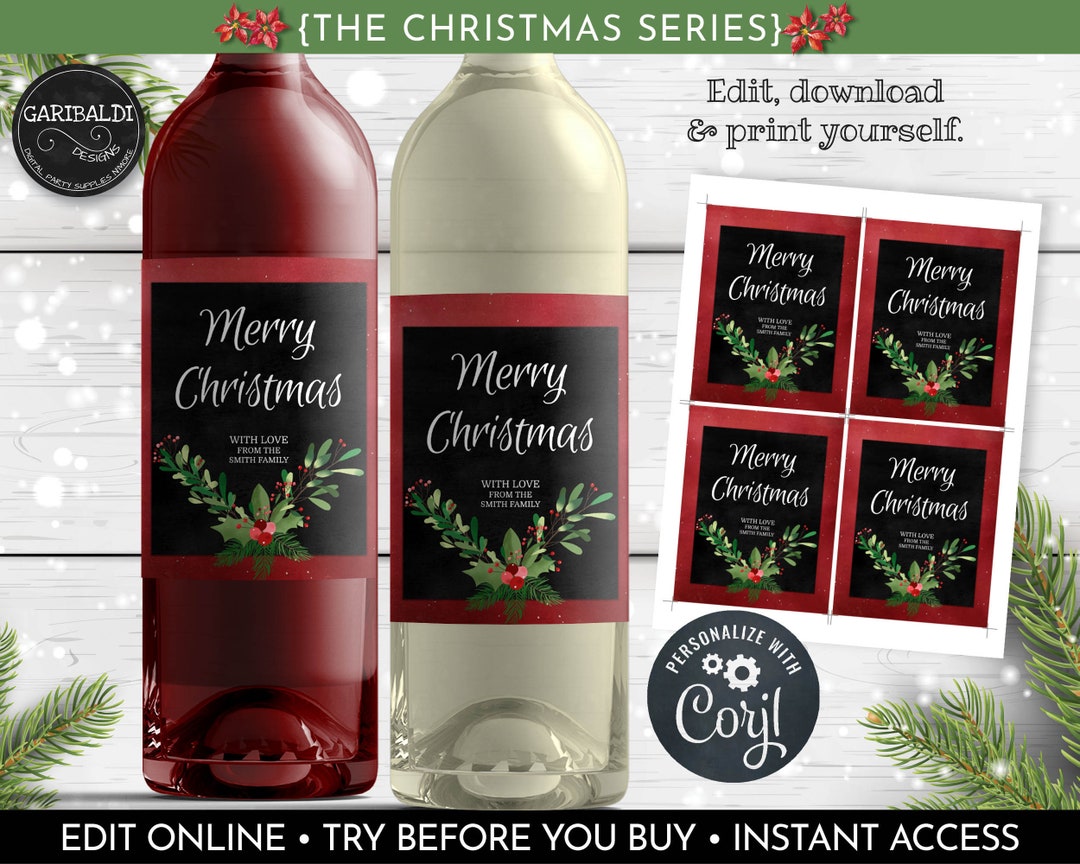 Instant Download Christmas Wine Labels, Editable Wine Labels, Printable ...