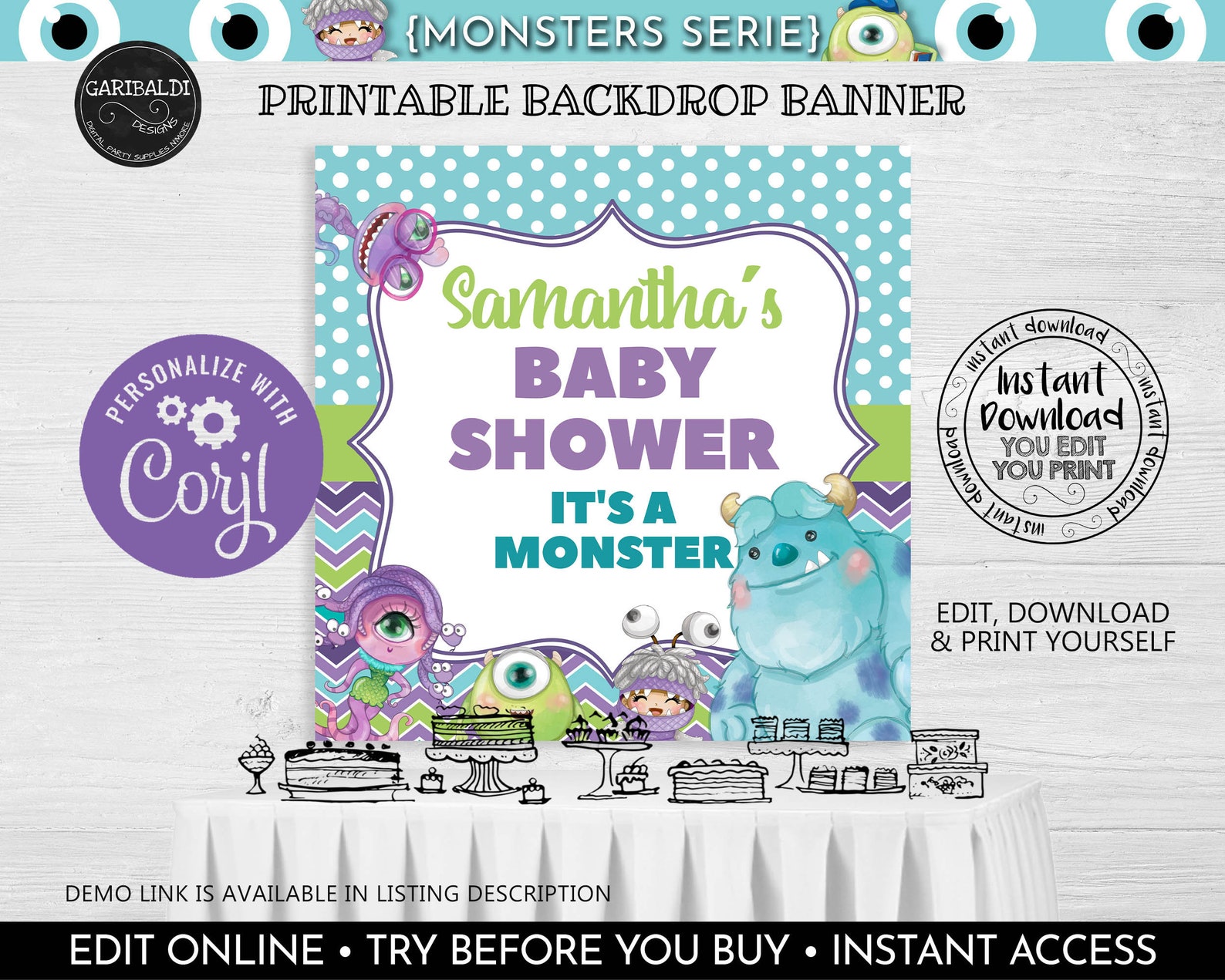 Editable Monsters Backdrop Banner Printable Cute Monsters Backdrop ...