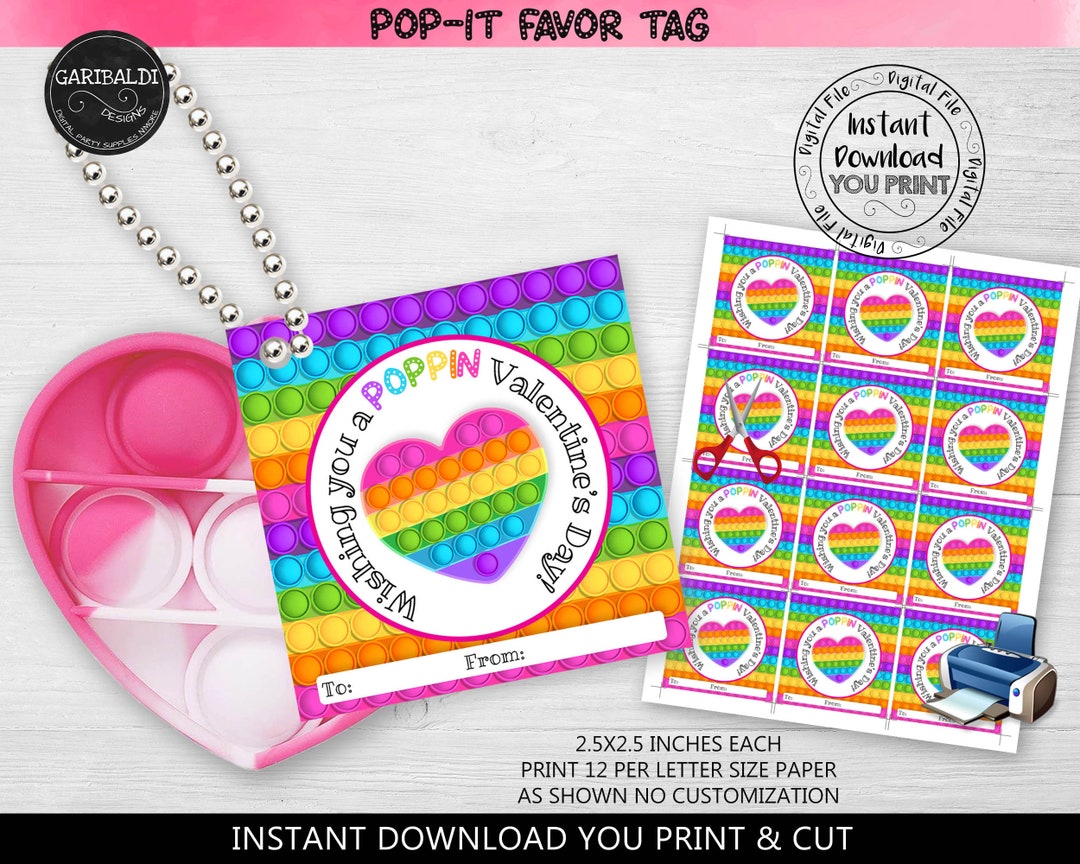 Wishing You a Poppin' Valentine's Day Pop Bubble Fidget Favor Tag ...