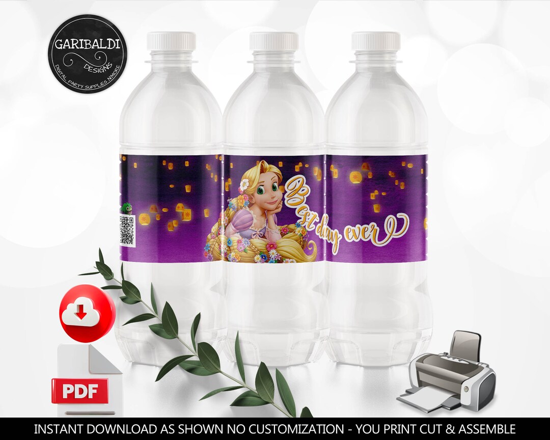 Rapunzel Water Labels Printable Tower Princess Favor Labels Instant ...