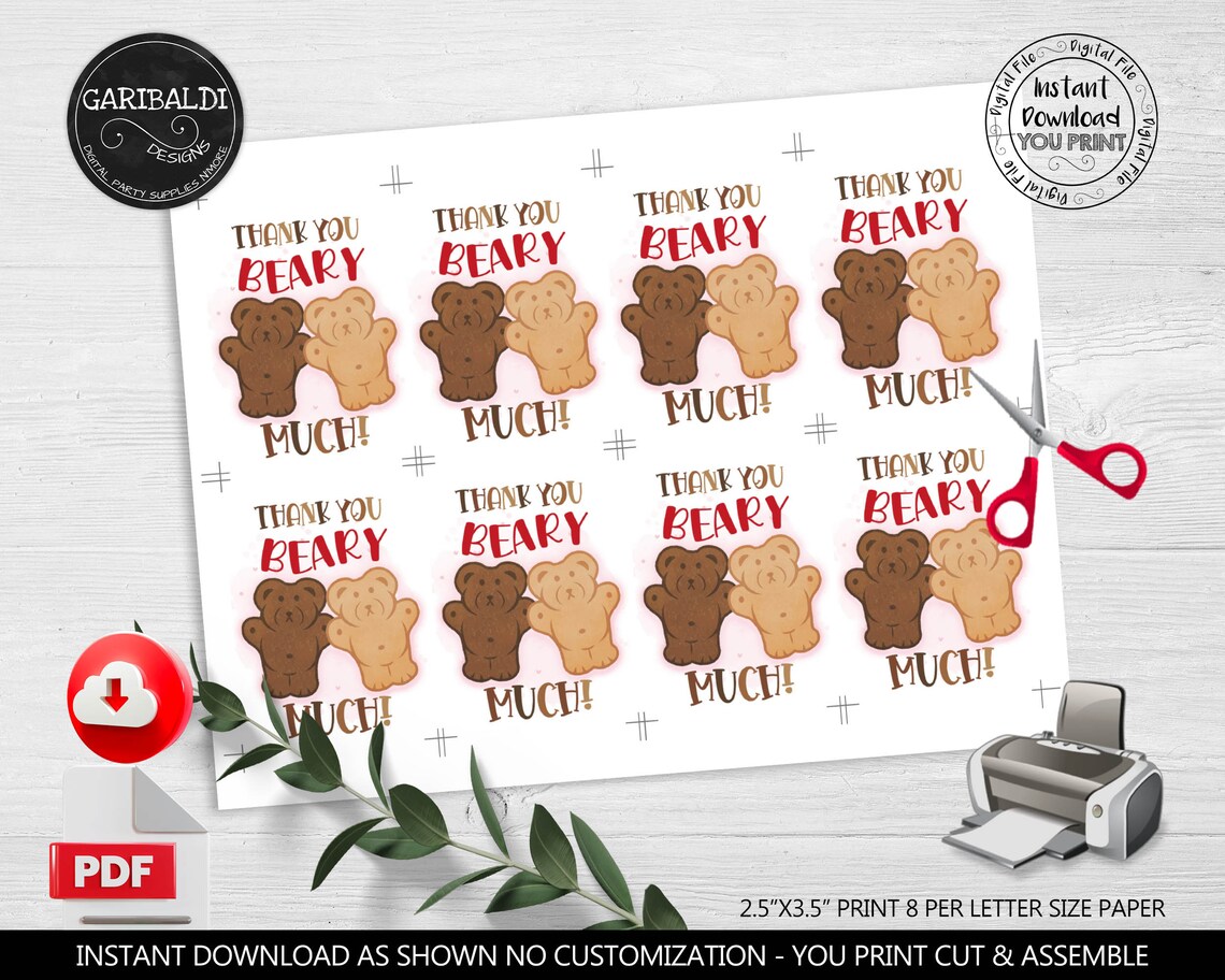 Teacher Appreciation Tags Thank You Beary Much Tag Teddy Bear Grahams ...