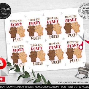 Teacher Appreciation Tags Thank You Beary Much Tag Teddy Bear Grahams ...