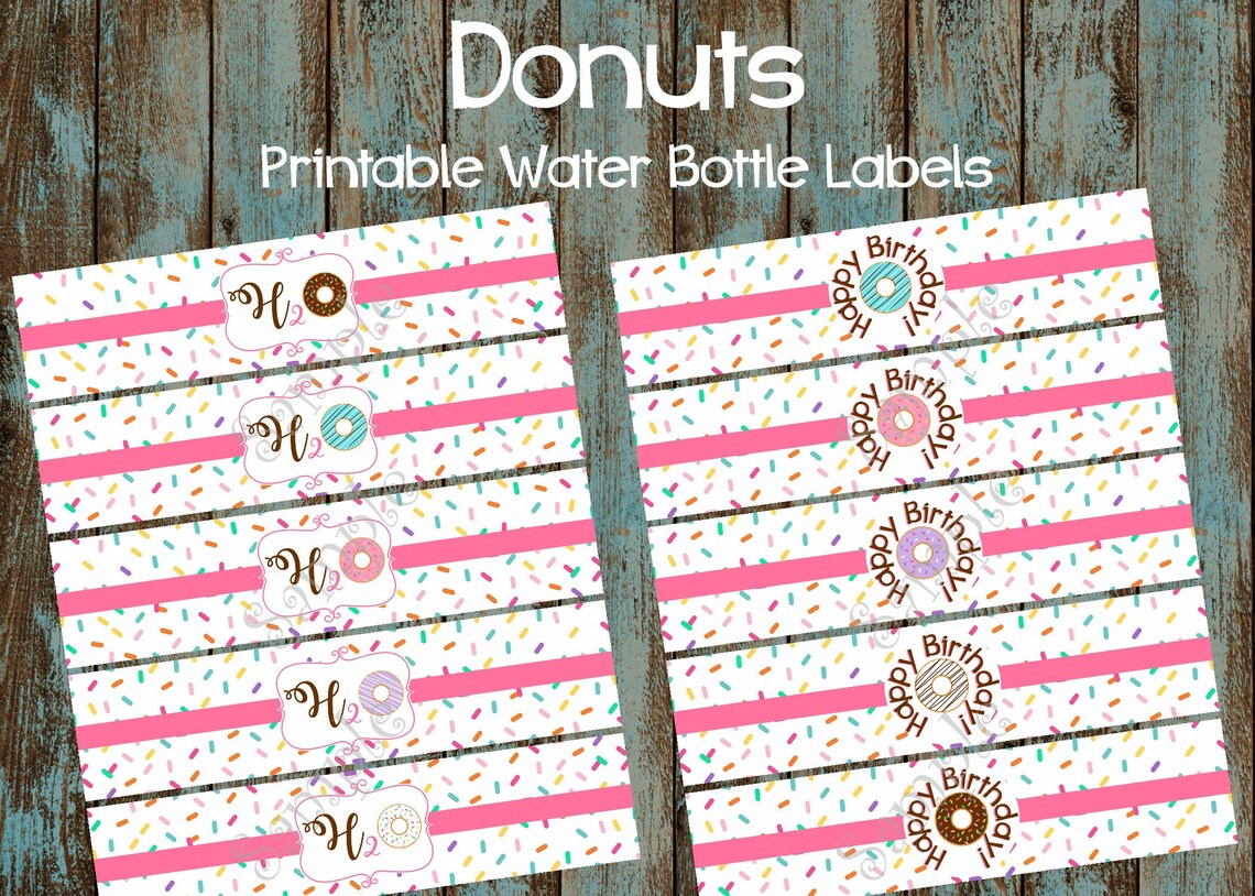 Printable Donuts Water Bottle Labels, Donuts Party Water Labels, Donut ...