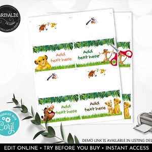 Editable Lion King Food Labels Baby Lion Buffet Tent Cards Printable ...