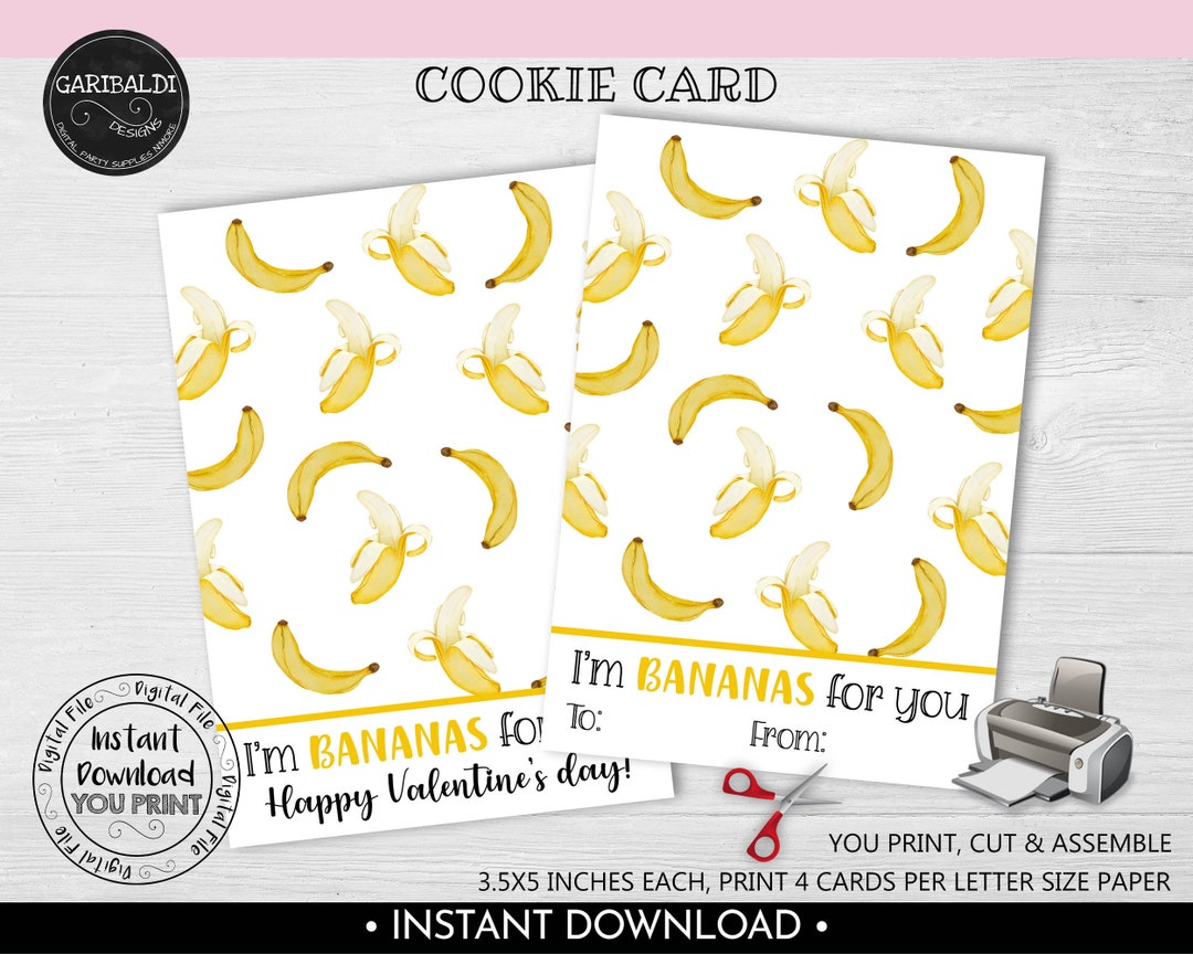 Valentine's Day Cookie Card, I Am Bananas for You Valentine Cookie Card ...