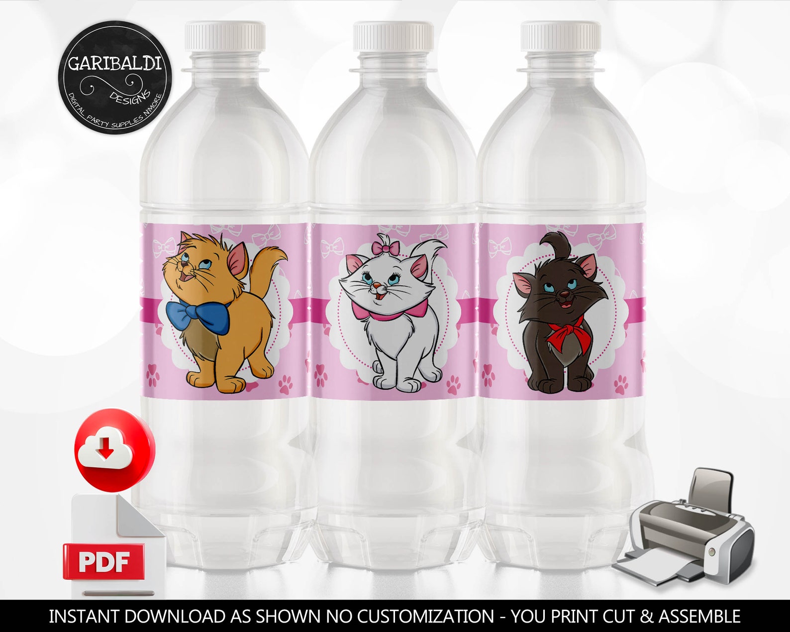 Cat Marie Water Labels Printable Marie Bottle Labels Instant Download ...