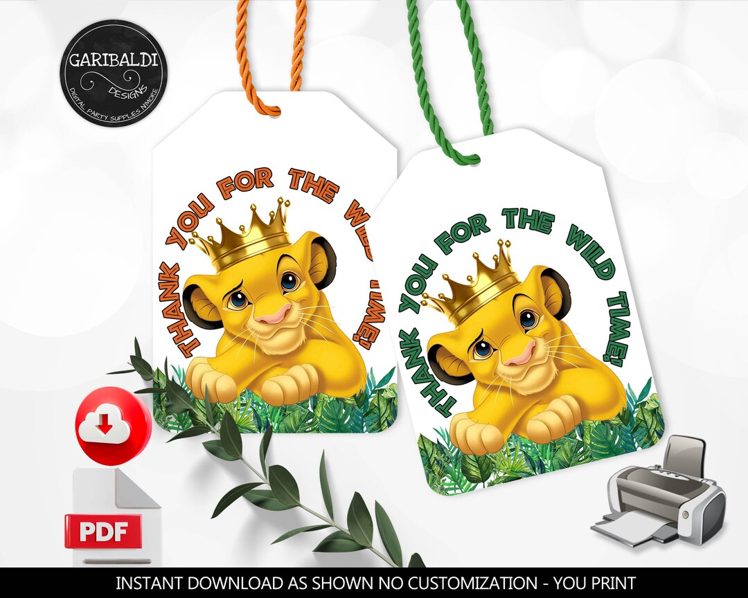 Instant Download Lion King Favor Tags Printable Lion Gift Tags Safari ...