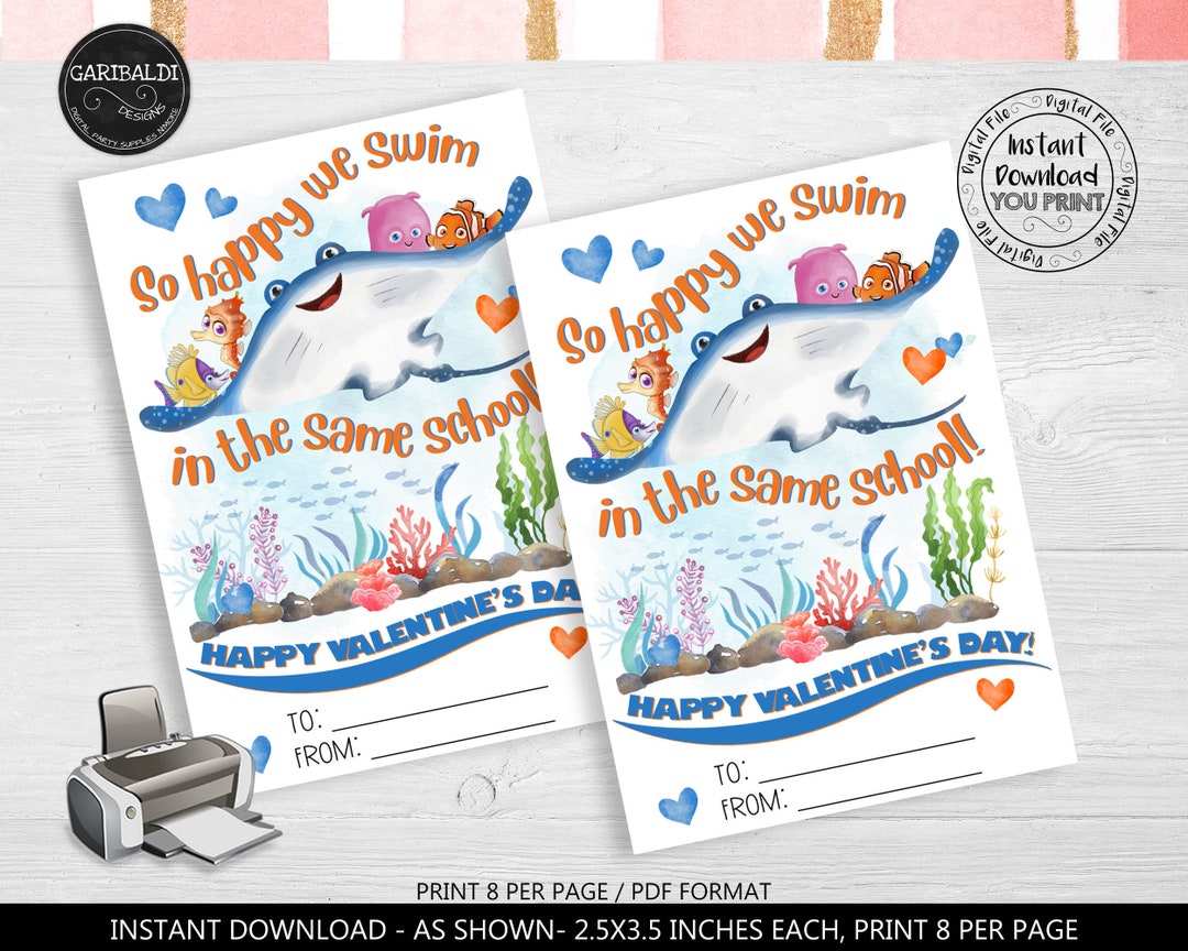 Fish Valentine's Day Cards Happy We Swim in the Same School Tag Ocean ...