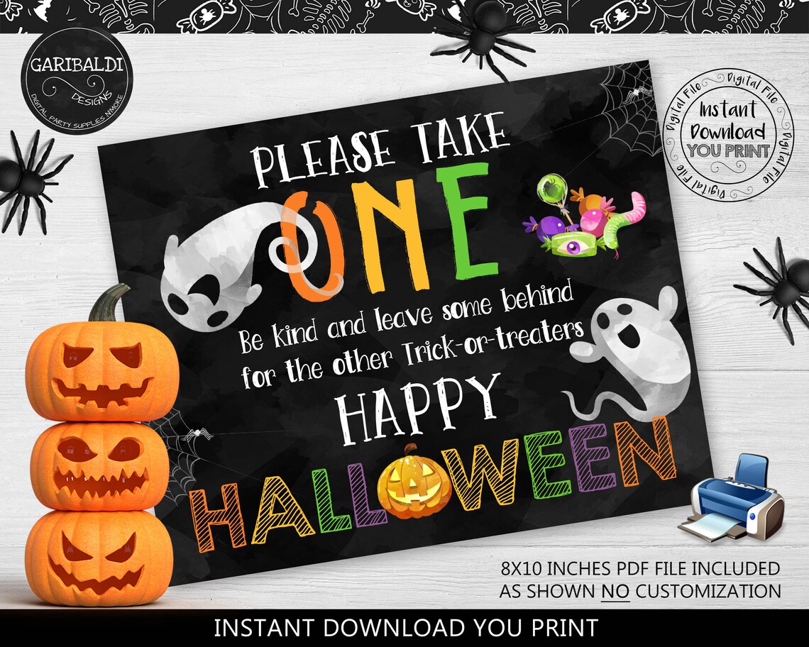 Printable Halloween Door Sign Please Take One Party Decor - Etsy