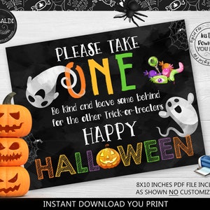 Printable Halloween Door Sign Please Take One Party Decor Trick or ...
