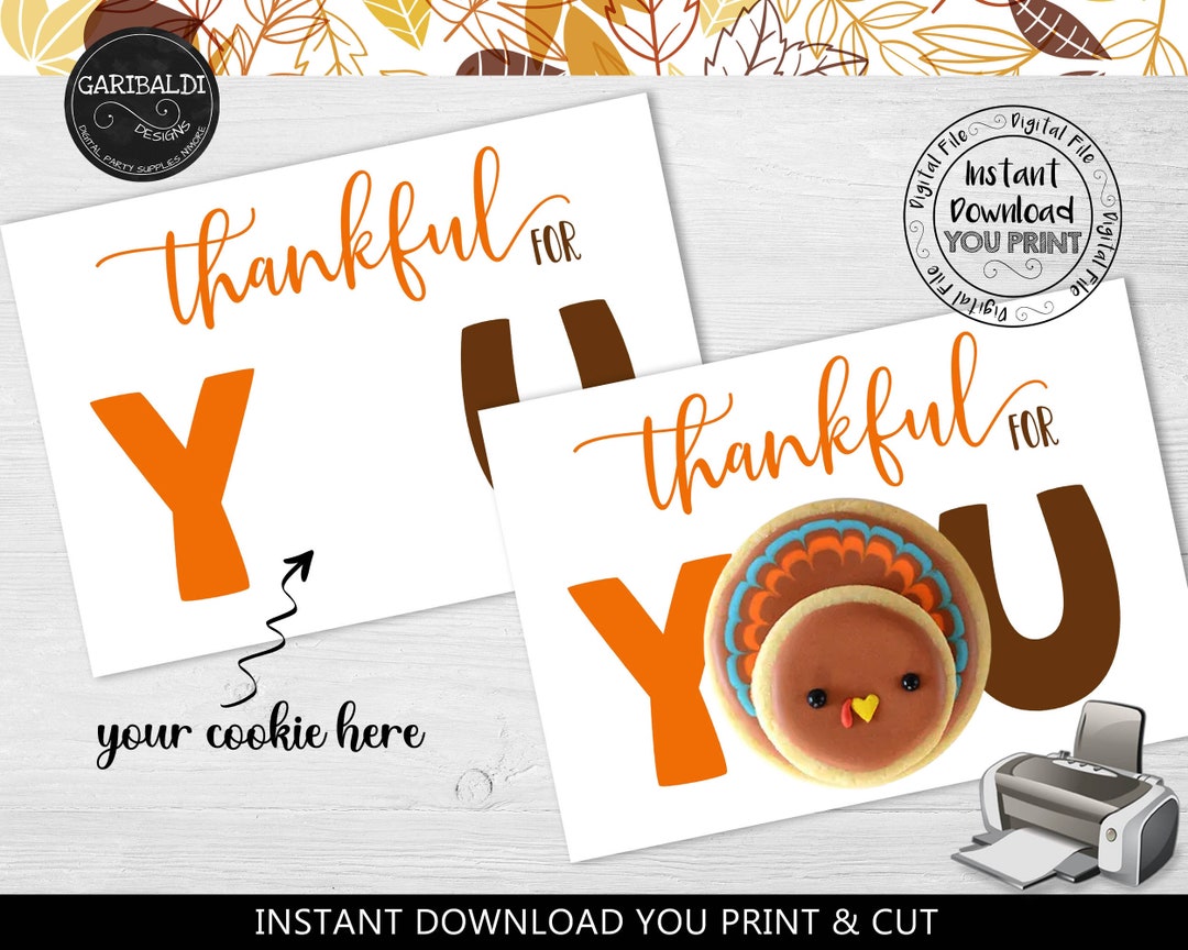 Thankful for You 3.5"x5" Cookie Card Printable Thanksgiving Cookie Card ...