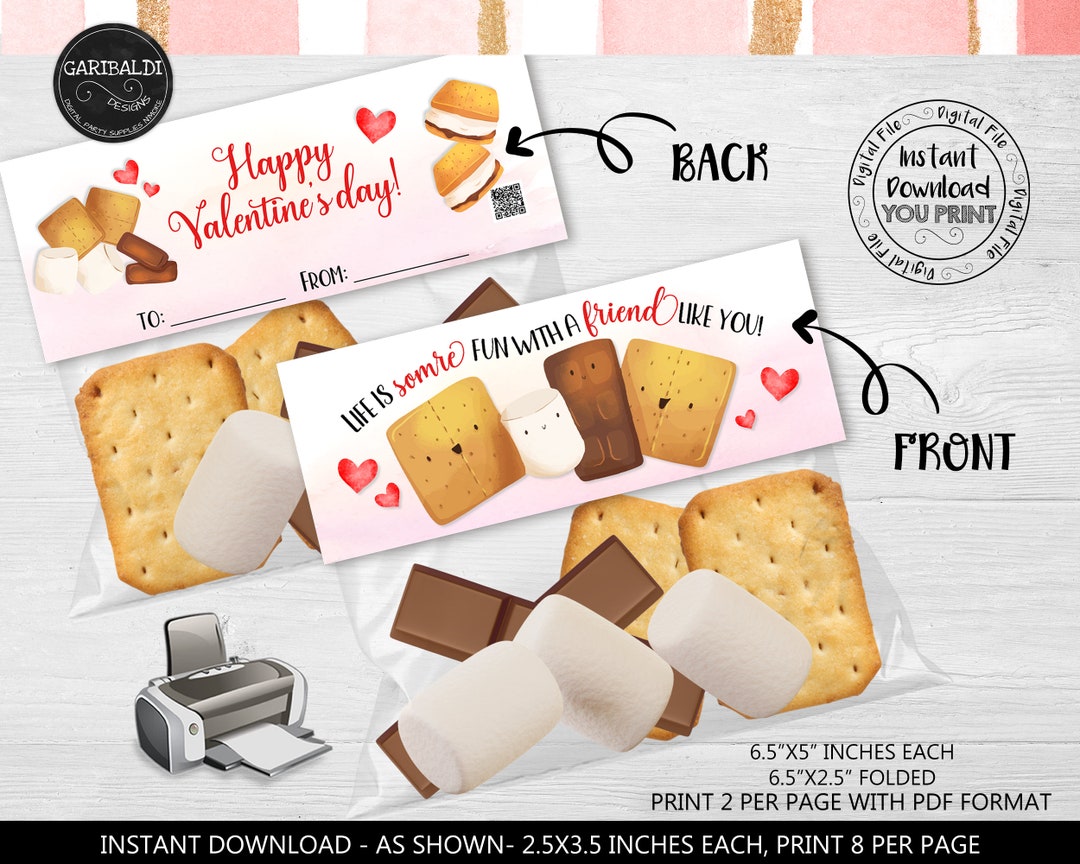 Smore Valentine's Day Bag Topper Printable Valentine's Day Treat Bag ...