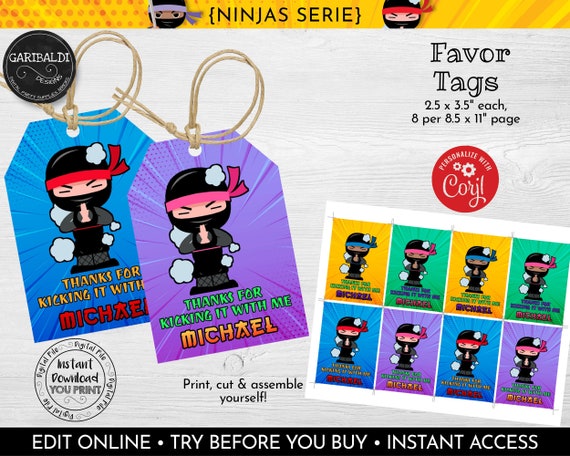 Editable Ninja Favor Tags Ninja Gift Tags Instant Download - Etsy