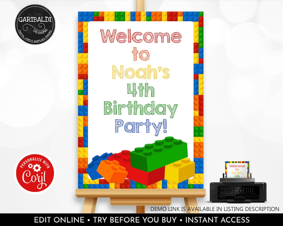 Editable Building Blocks Welcome Sign Building Blocks Birthday Party ...