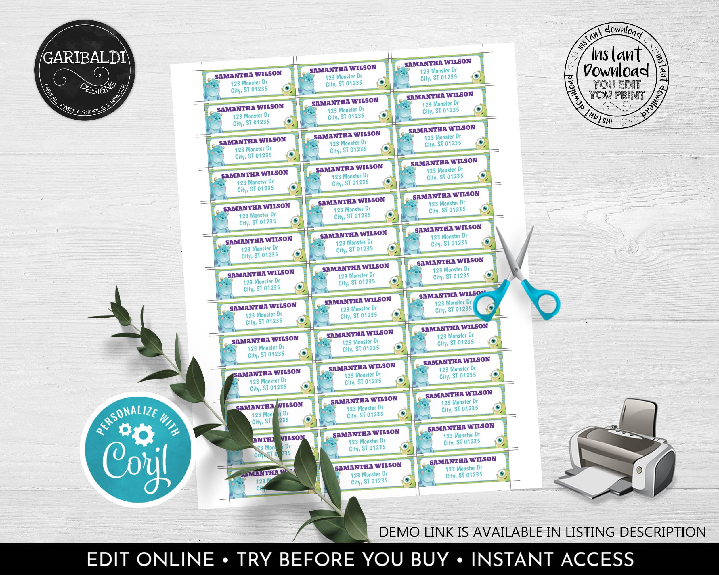 Editable Return Address Label Printable Monsters Baby Labels Little ...