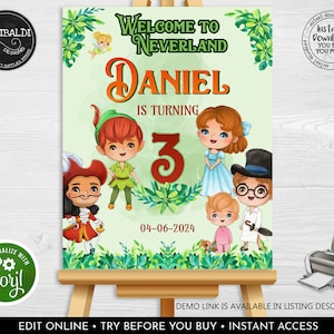Editable Peter Pan Welcome Sign Neverland Sign Peter Pan Wendy Birthday ...