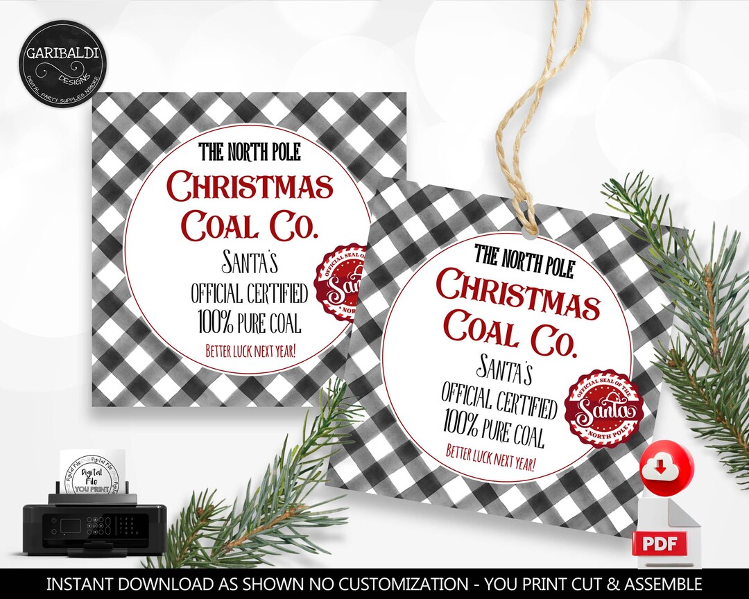 Christmas Coal Tags Santa's Coal North Pole Official Gift Tags Holiday ...
