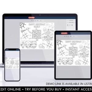 Editable Halloween Coloring Placemat Halloween Coloring Page Birthday ...