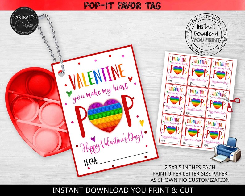 You Make My Heart Pop Valentine's Day Gift Tag Instant - Etsy