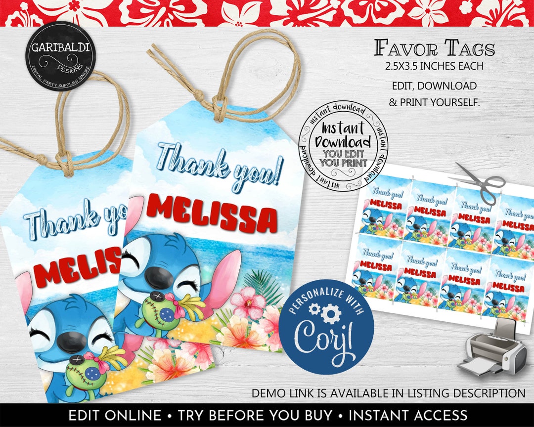 Editable Hawaiian Favor Tags Luau Gift Tag Instant Download Stitch ...