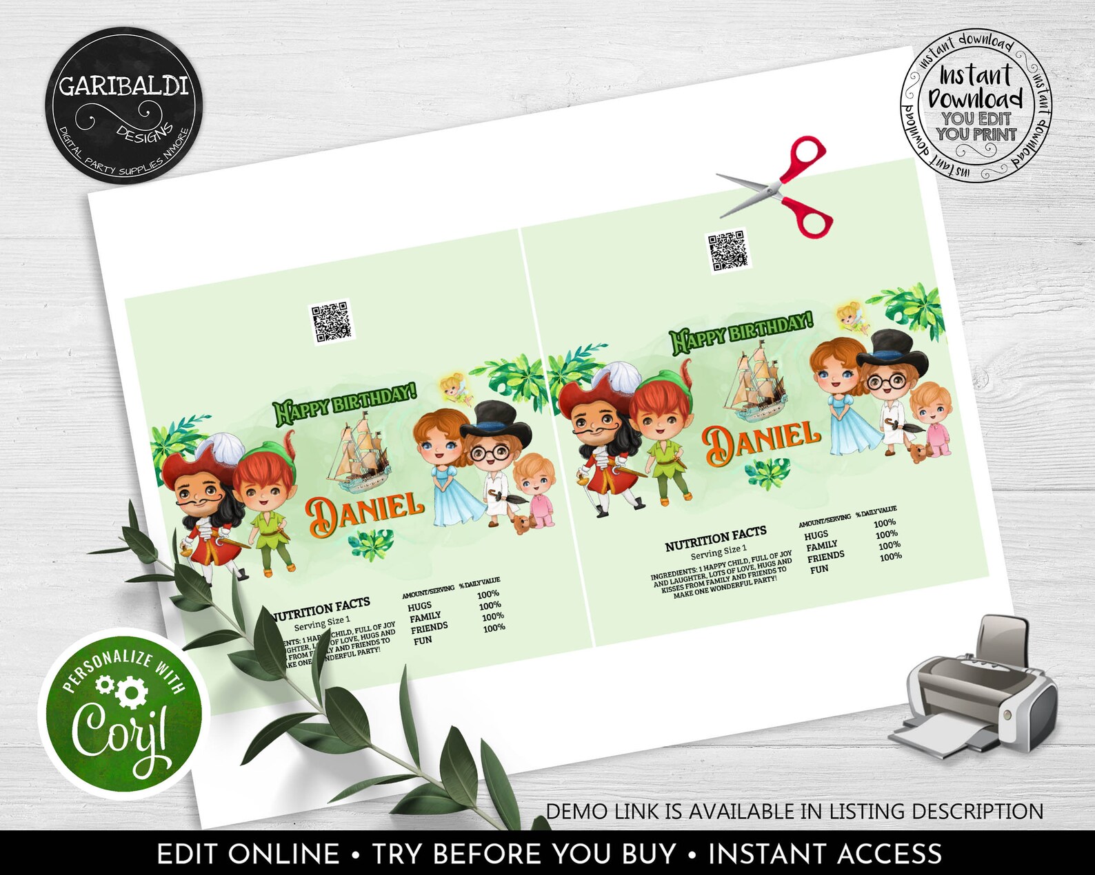 Editable Peter Pan Candy Bar Wrapper Neverland Chocolate Bar Label ...