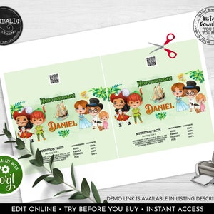 Editable Peter Pan Candy Bar Wrapper Neverland Chocolate Bar Label ...