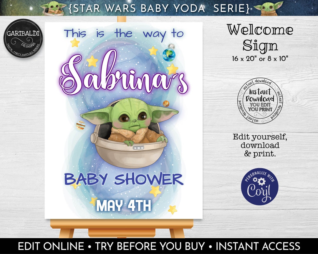 Editable Star Wars Baby Yoda Welcome Sign, Instant Download Star Wars ...