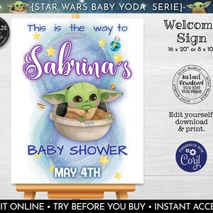 Editable Star Wars Baby Yoda Welcome Sign, Instant Download Star Wars ...