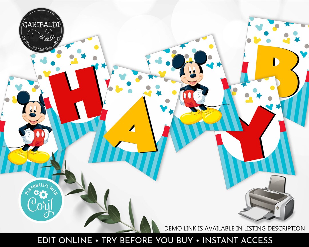 EDITABLE Mickey Mouse Banner Mickey Birthday Party Bunting Banner Fun ...