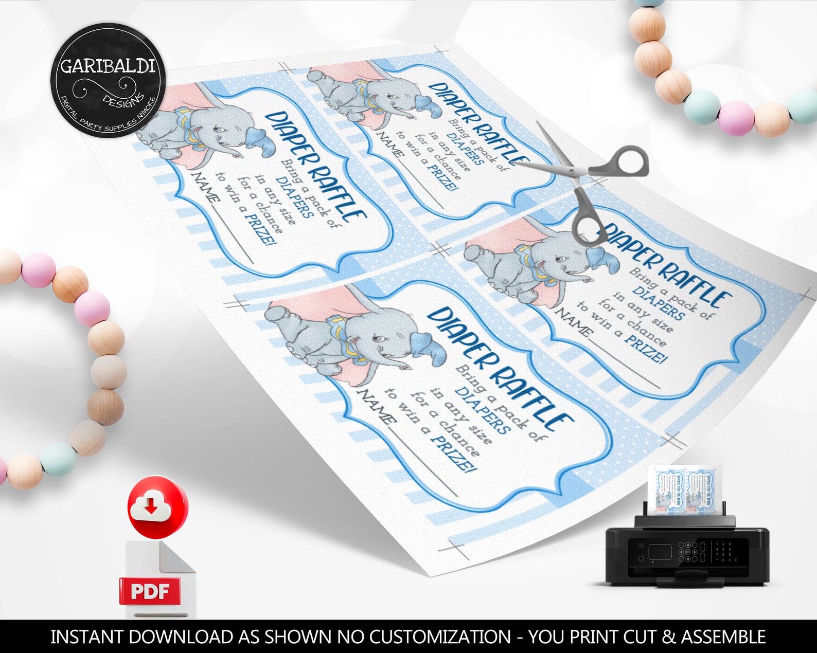 Blue Dumbo Diapers Request Card Blue Baby Diaper Raffle Ticket Blue ...