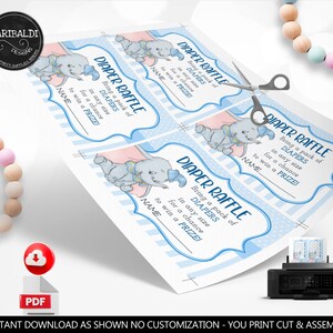 Blue Dumbo Diapers Request Card Blue Baby Diaper Raffle Ticket Blue ...