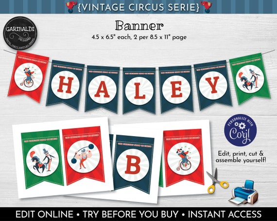 Circus Pennant Banner Printable Circus Banner Digital Circus Bunting