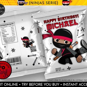 Editable Ninja Chip Bag Template Ninja Chip Bags Wrapper Instant ...