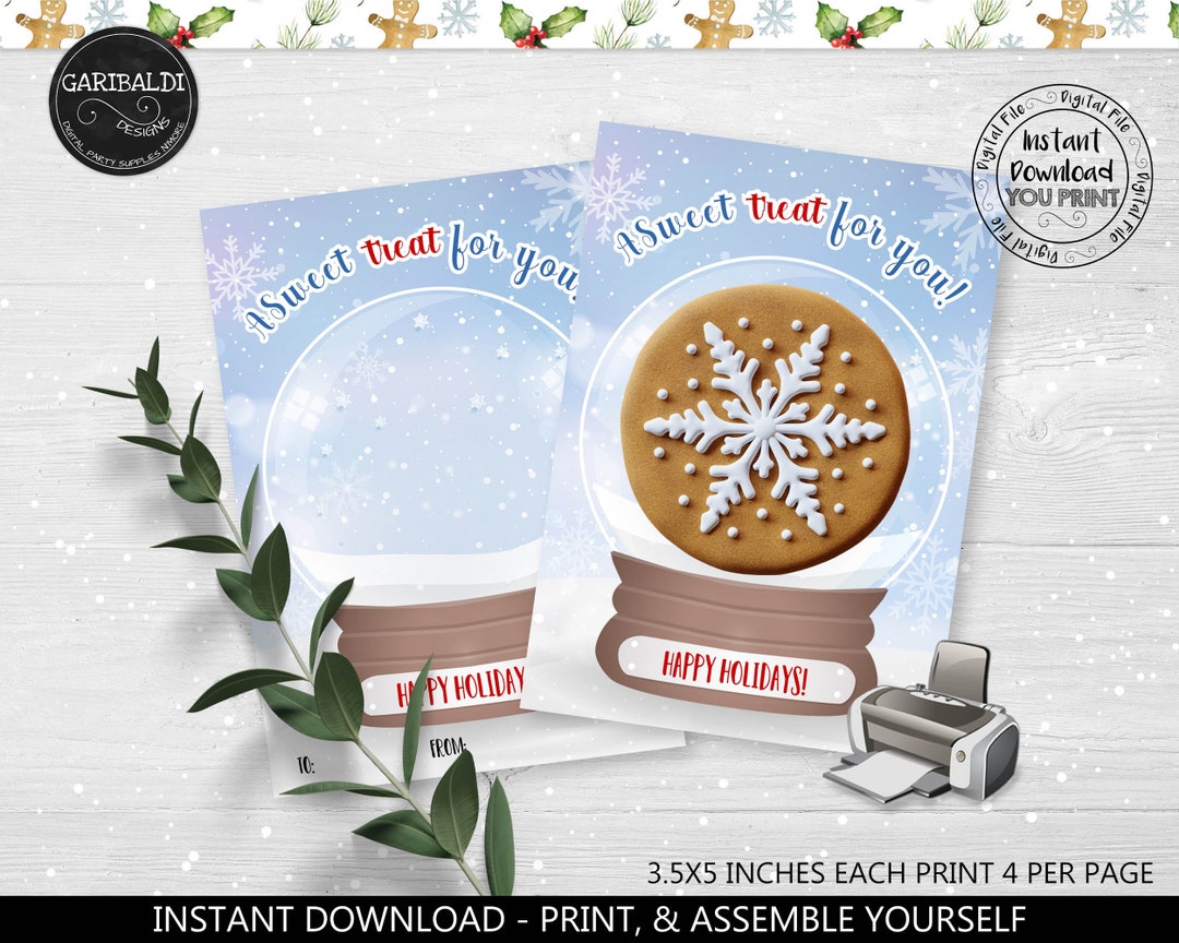 Printable Christmas Cookie Card Snow Globe Cookie Card Holder Instant ...