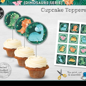 Instant Download Dinosaur Cupcake Toppers Printable Dinosaurs Labels ...