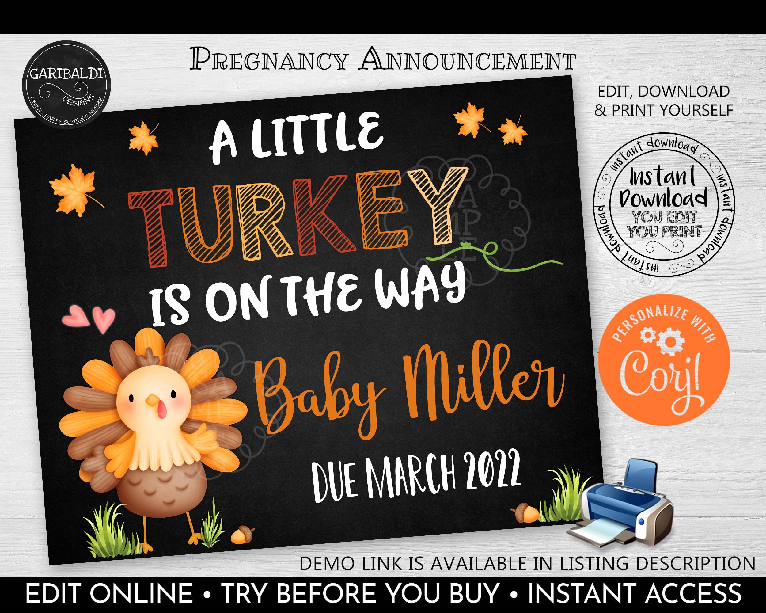 Little Turkey Pregnancy Announcement Sign Thanksgiving New Baby Photo ...