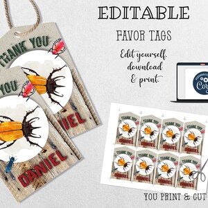 Editable Insects Favor Tag, Insects Gift Tag, Bugs Party Favor Tag ...