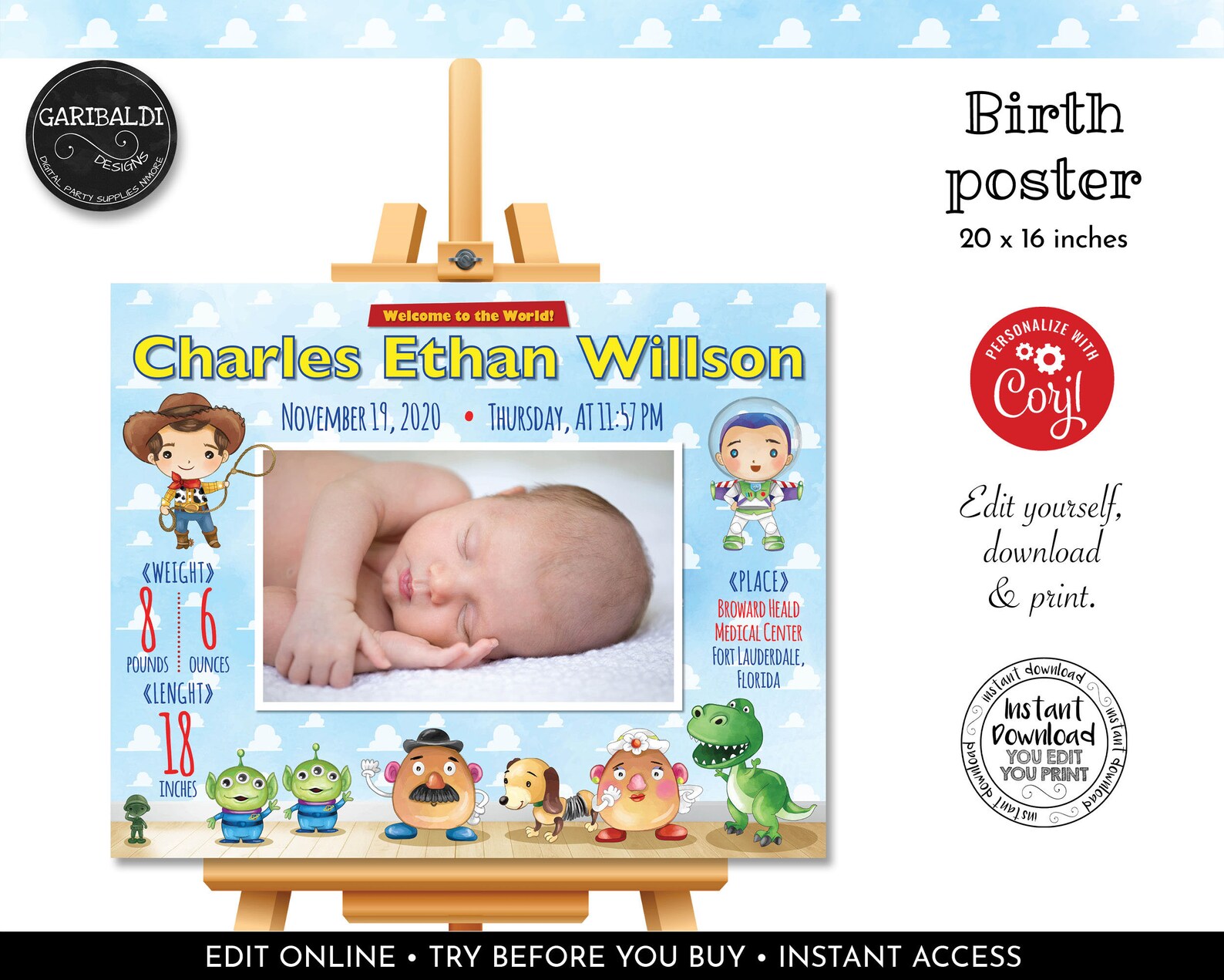 Printable Toy Story Birth Announcement Birth Stats Wall Art - Etsy