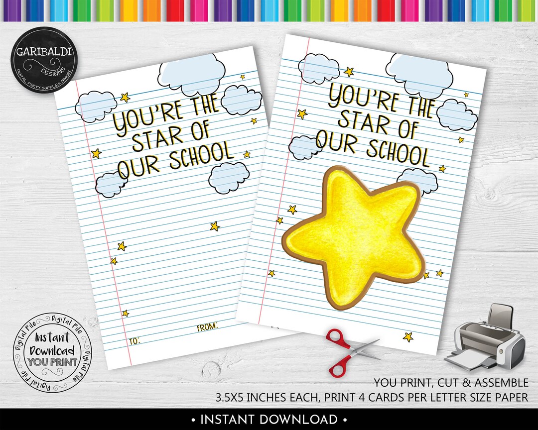 You Are the Star of Our School Cookie Card, Printable Teacher Cookie ...